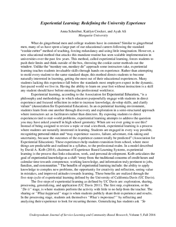 (PDF) Experiential Learning: Redefining the University Experience