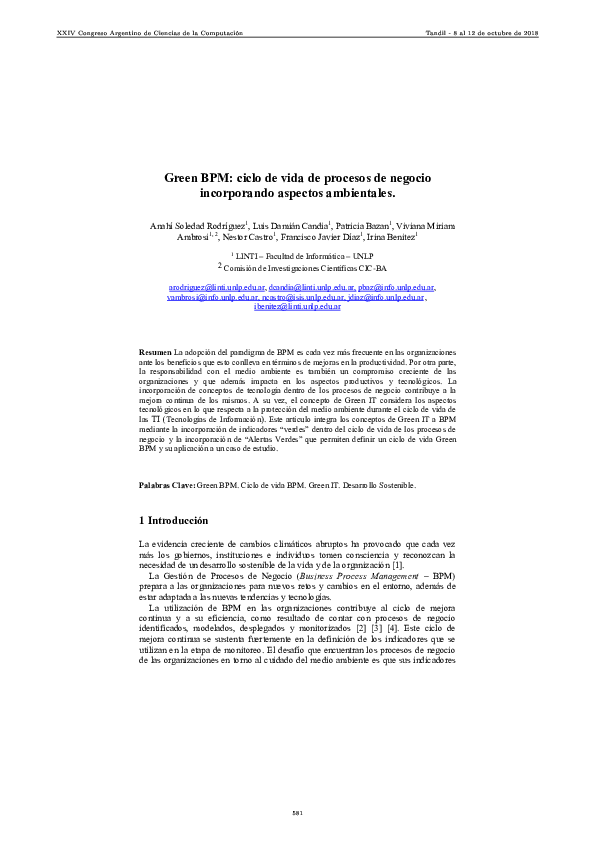 (PDF) Green BPM: ciclo de vida de procesos de negocio incorporando ...