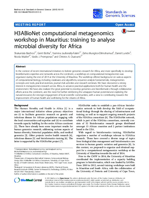 (PDF) H3ABioNet computational metagenomics workshop in Mauritius: training to analyse microbial ...