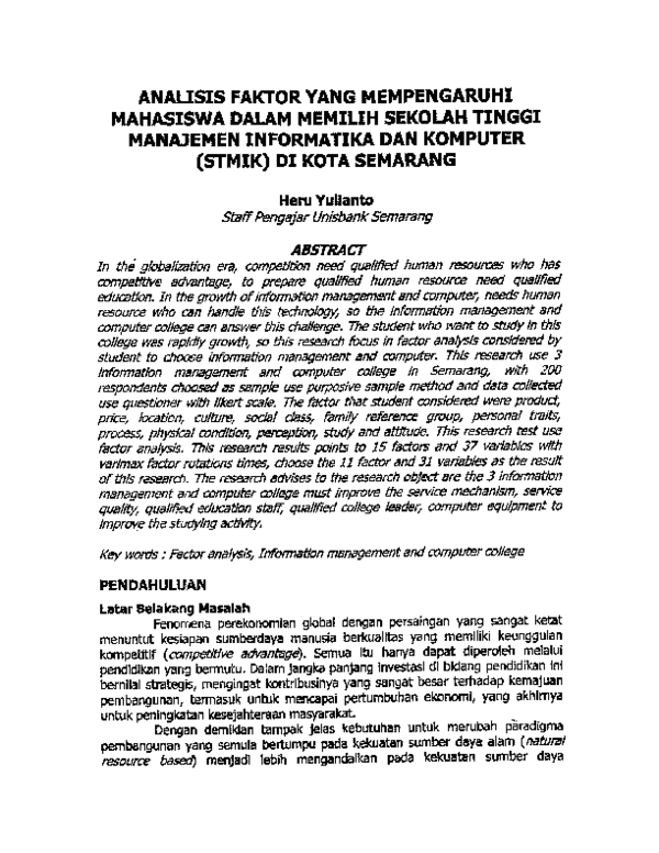 (PDF) Analisis Faktor yang Mempengaruhi Mahasiswa dalam Memilih Sekolah Tinggi Manajemen ...