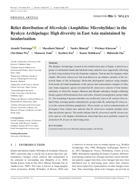 (PDF) Relict distribution ofMicrohyla(Amphibia: Microhylidae) in the ...