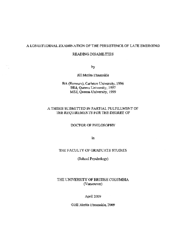(PDF) A Longitudinal Examination of the Persistence of Late Emerging ...
