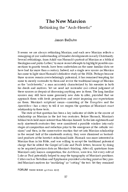 (PDF) The New Marcion: Rethinking the "Arch-Heretic"