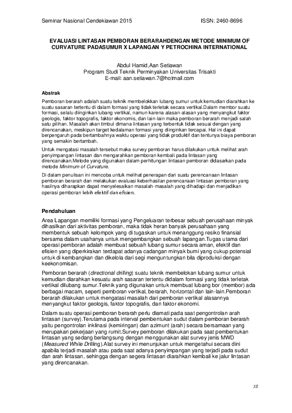 (PDF) Evaluasi Lintasan Pemboran Berarahdengan Metode Minimum of ...