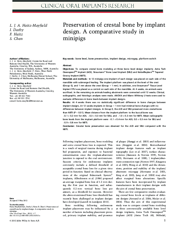 (PDF) Preservation of crestal bone by implant design. A comparative ...