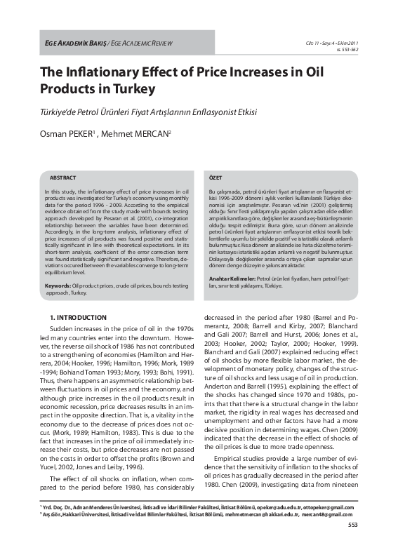(PDF) The Inflationary Effect of Price Increases in Oil Products in Turkey