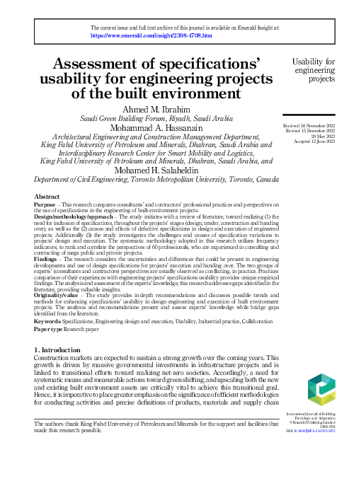 Pdf Assessment Of Specifications Usability For Engineering Projects Of The Built Environment