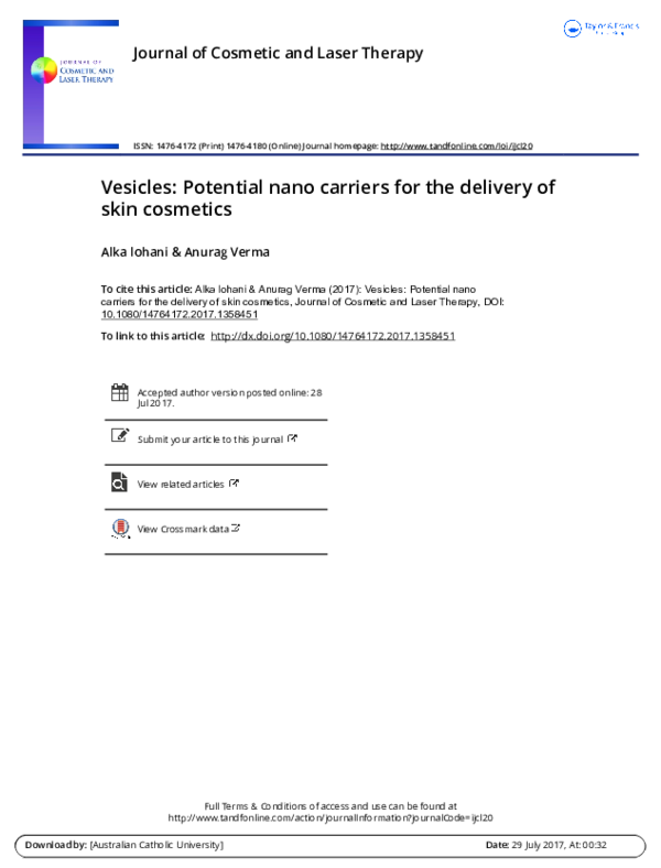 (PDF) Vesicles: Potential nano carriers for the delivery of skin cosmetics