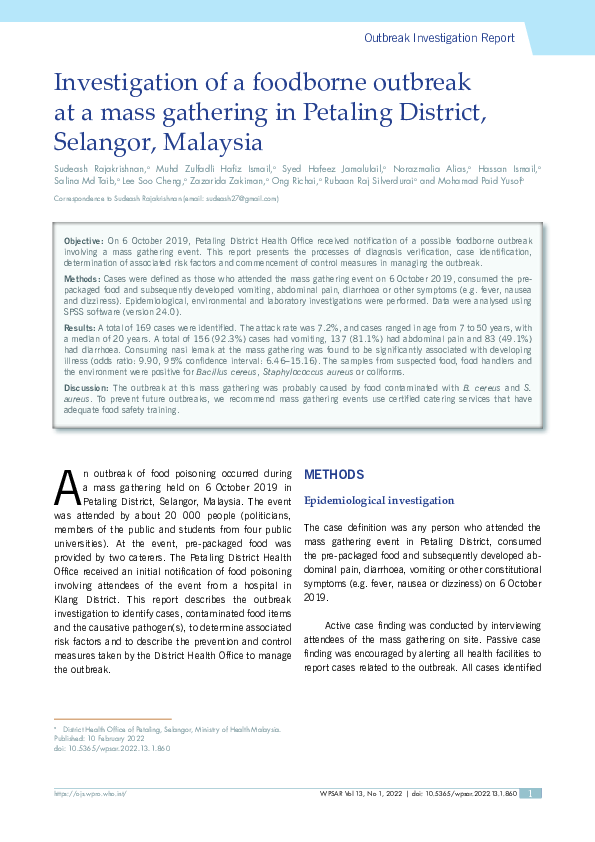 (PDF) Investigation of a foodborne outbreak at a mass gathering in ...