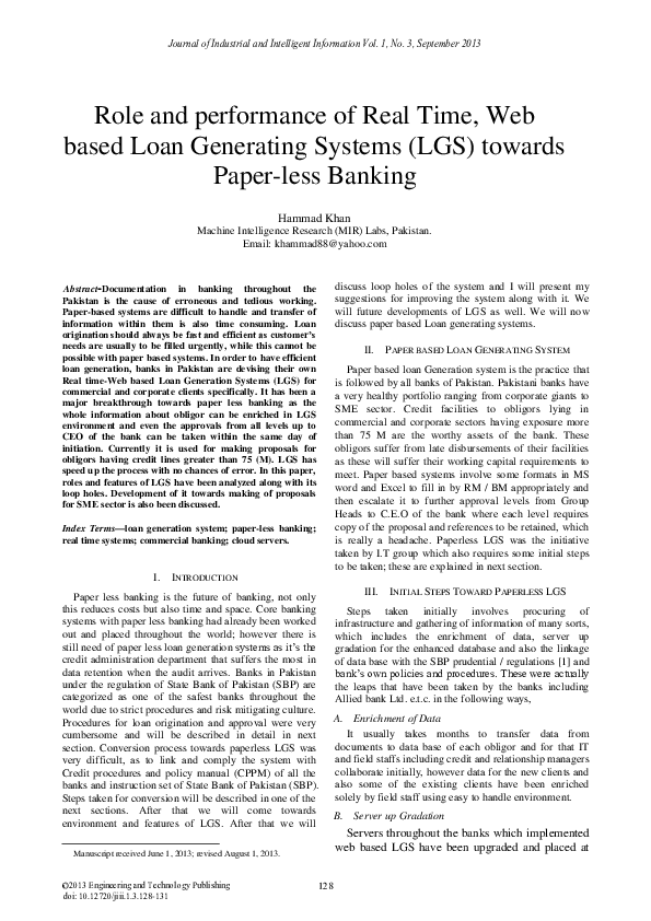 (PDF) Role and performance of Real Time, Web based Loan Generating ...