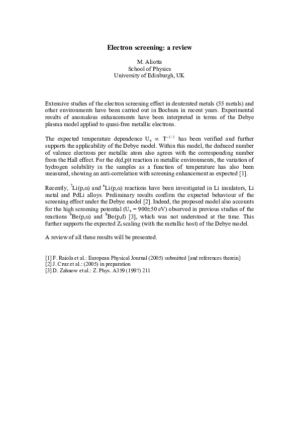 (PDF) Electron screening: A review