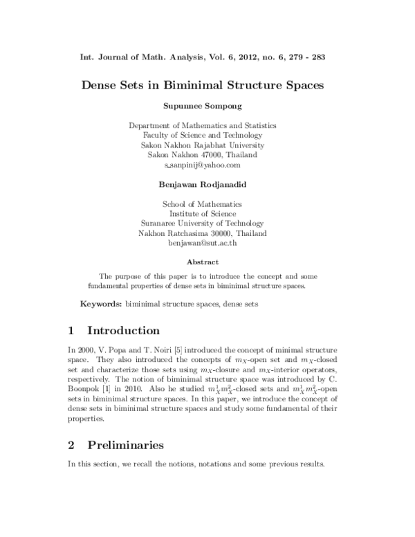 (PDF) Dense sets in biminimal structure spaces