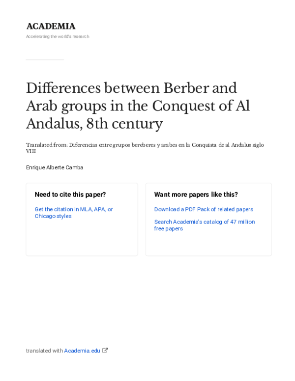 (PDF) Differences between Berber and Arab groups in the Conquest of Al ...