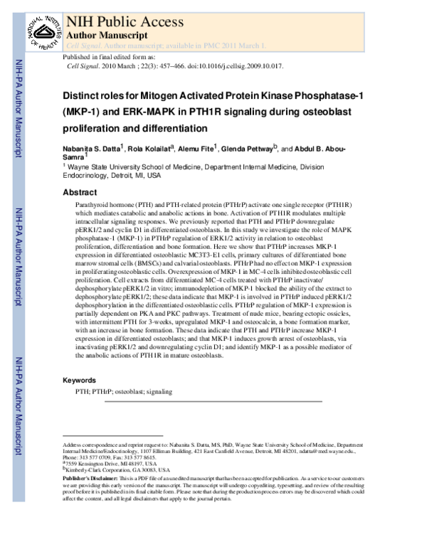 (PDF) Distinct roles for mitogen-activated protein kinase phosphatase-1 ...