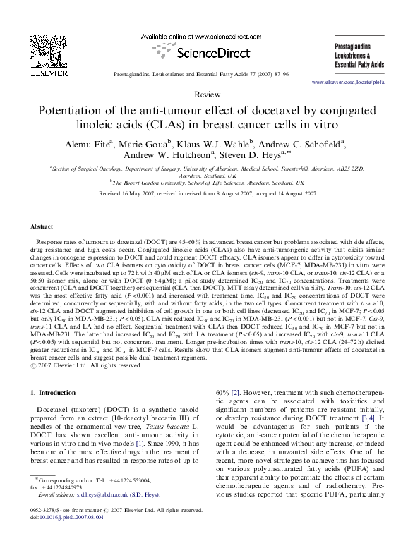 (PDF) Potentiation of the anti-tumour effect of docetaxel by conjugated linoleic acids (CLAs) in ...