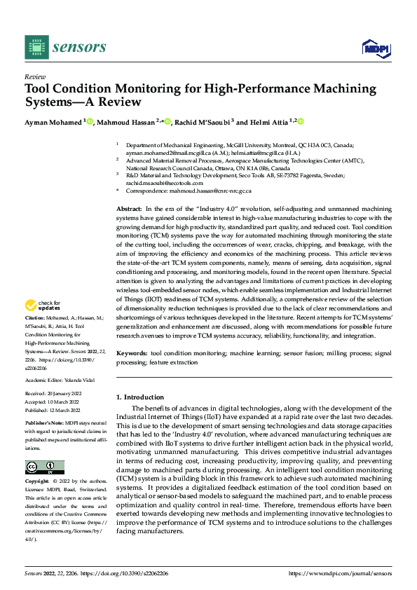Pdf Review Of Tool Condition Monitoring Systems