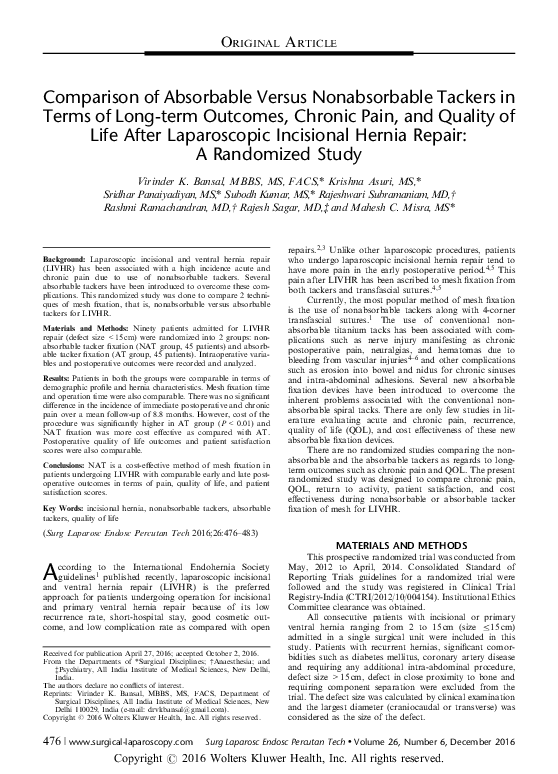 (PDF) Comparison of Absorbable Versus Nonabsorbable Tackers in Terms of Long-term Outcomes ...