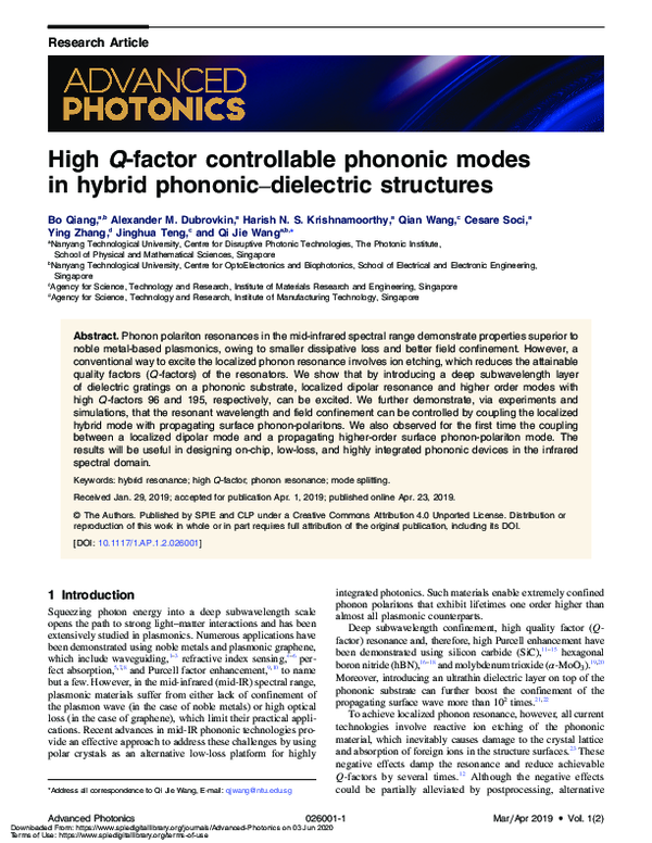 (PDF) High Q-factor controllable phononic modes in hybrid phononic ...