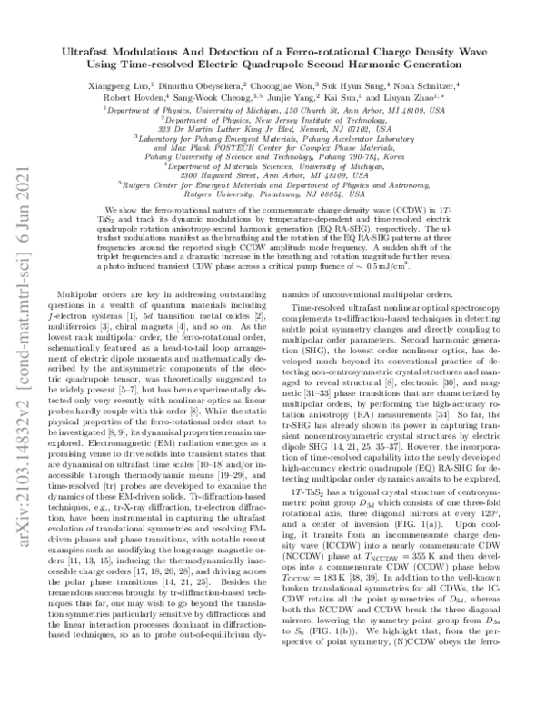 (PDF) Ultrafast Modulations and Detection of a Ferro-Rotational Charge Density Wave Using Time ...