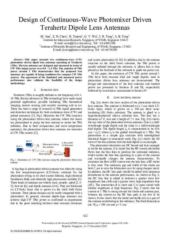 (PDF) Design of Continuous-Wave Photomixer Driven Terahertz Dipole Lens Antennas