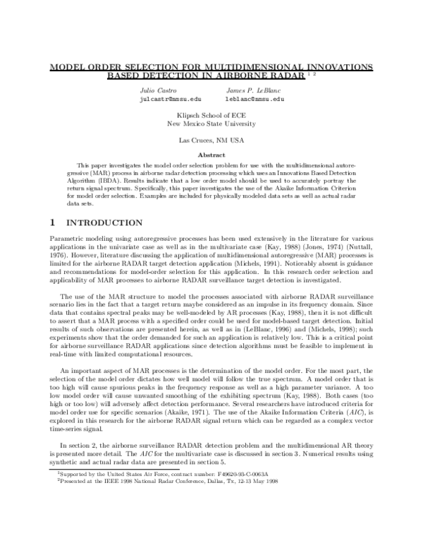 (PDF) Model Order Selection in Airborne Radar Detection