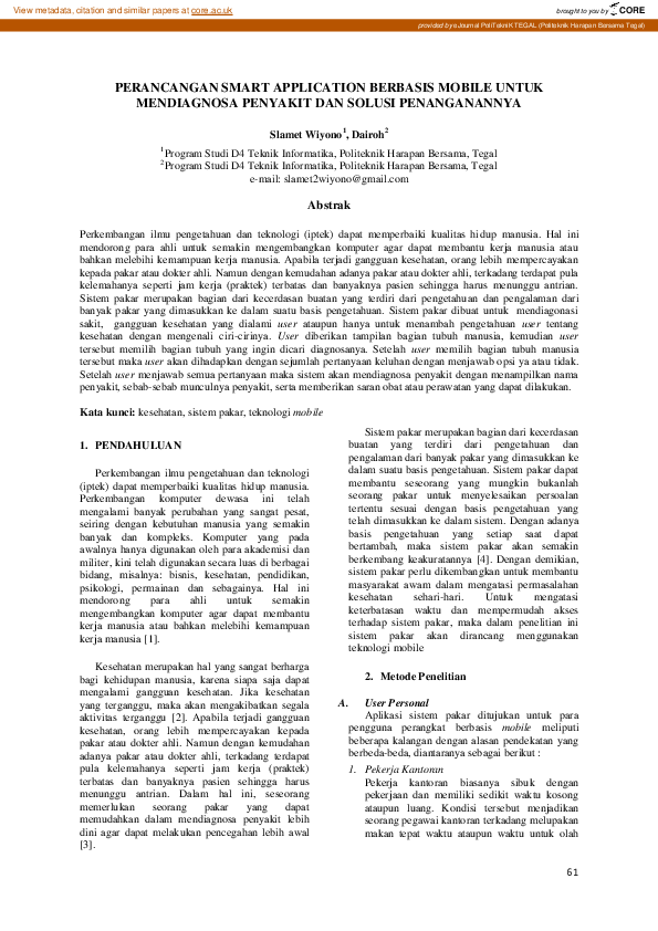 (PDF) Perancangan Smart Application Berbasis Mobile Untuk Mendiagnosa ...