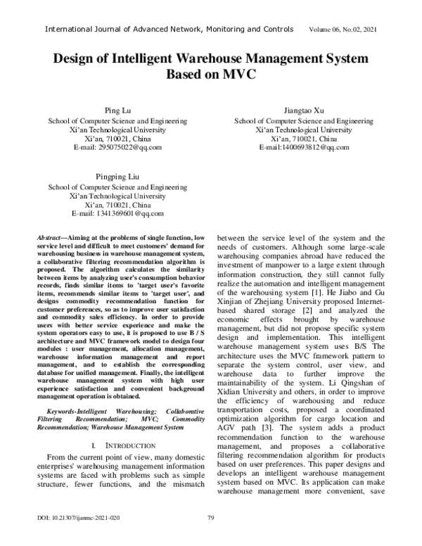 (PDF) Design of Intelligent Warehouse Management System
