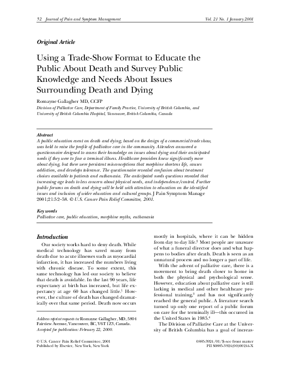 (PDF) Using a Trade-Show Format to Educate the Public About Death and ...