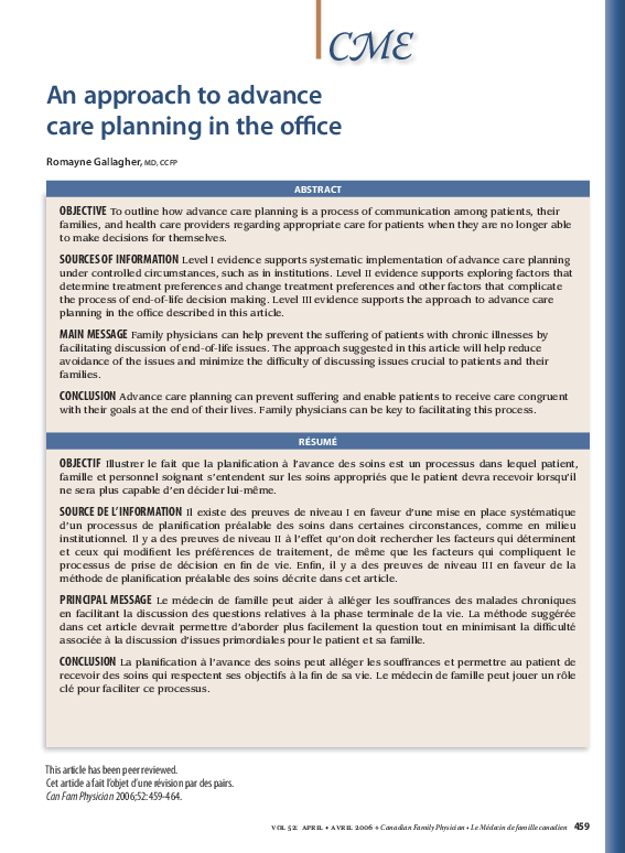 (PDF) An approach to advance care planning in the office