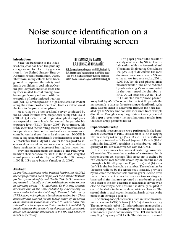 (PDF) Noise source identification on a horizontal vibrating screen