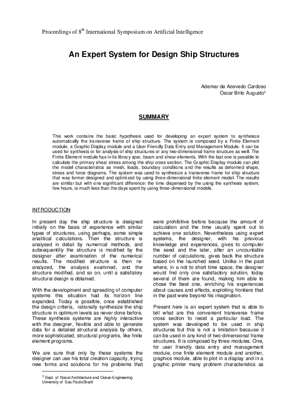 (PDF) An Expert System for Design Ship Structures | Ademar Cardoso - Academia.edu