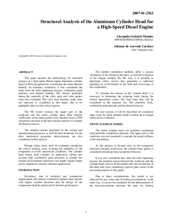 (PDF) Structural Analysis of the Aluminum Cylinder Head for a High ...