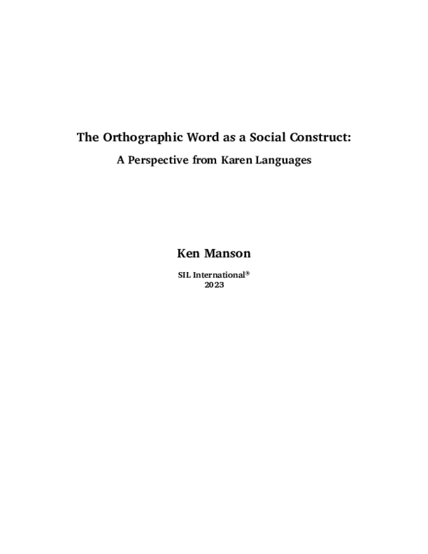 (PDF) The Orthographic Word as a Social Construct: A Perspective from ...