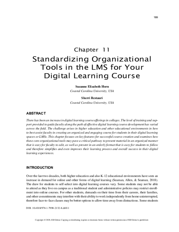 (PDF) Standardizing Organizational Tools in the LMS for Your Digital ...