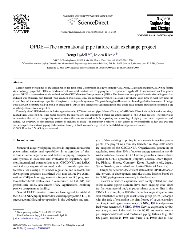 (PDF) OPDE—The international pipe failure data exchange project