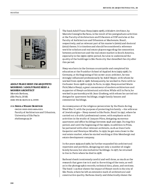 (PDF) Resenha Adolf Franz Heep a modern architect