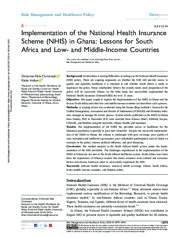 (PDF) Implementation of the National Health Insurance Scheme (NHIS) in ...