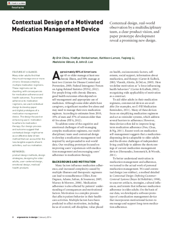 (PDF) Contextual Design of a Motivated Medication Management Device