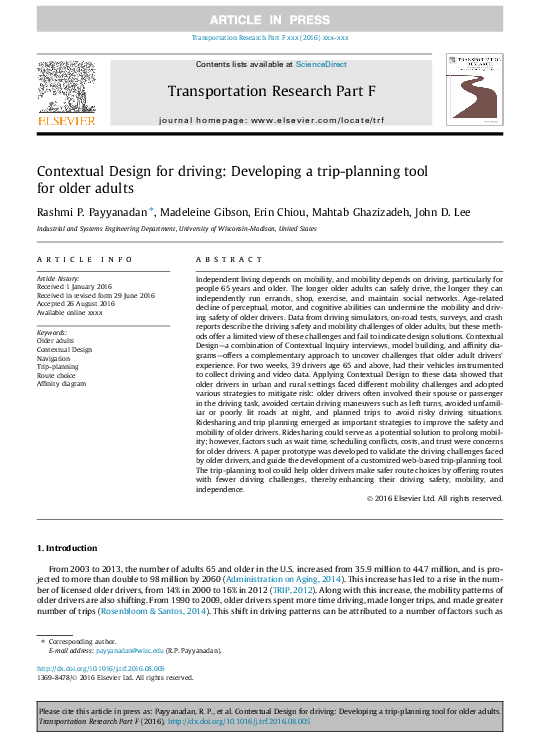 (PDF) Contextual Design for driving: Developing a trip-planning tool for older adults