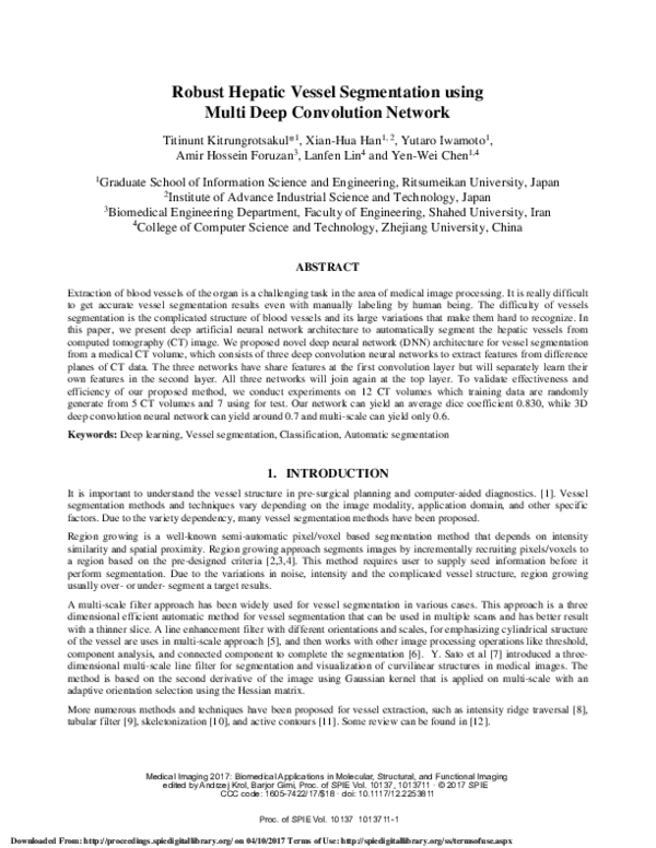 (PDF) Robust hepatic vessel segmentation using multi deep convolution network