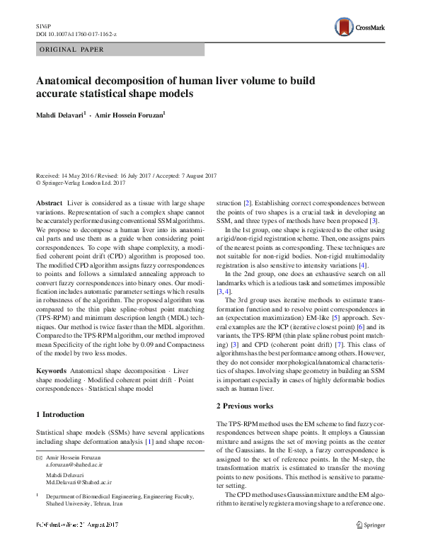 (PDF) Anatomical decomposition of human liver volume to build accurate statistical shape models