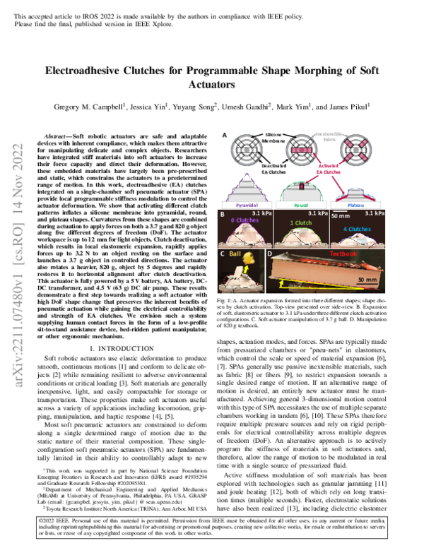 (PDF) Electroadhesive Clutches for Programmable Shape Morphing of Soft Actuators