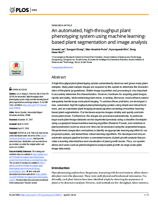 (PDF) An automated, high-throughput plant phenotyping system using machine learning-based plant ...