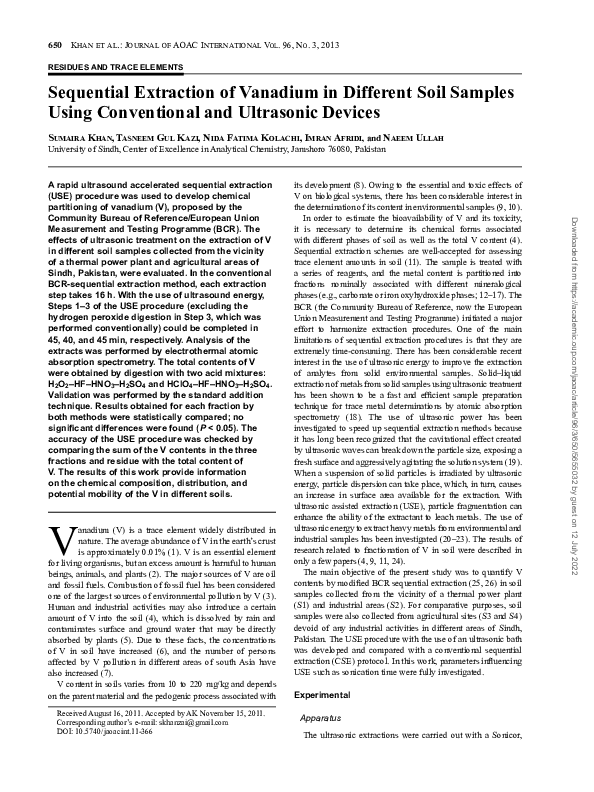 (PDF) Sequential Extraction of Vanadium in Different Soil Samples Using Conventional and ...
