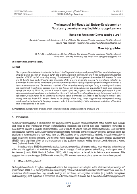 (PDF) The Impact of Self-Regulated Strategy Development on Vocabulary Learning among English ...