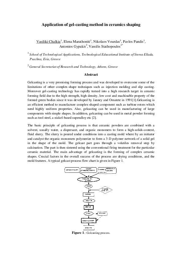 (PDF) Application of gel-casting method in ceramics shaping