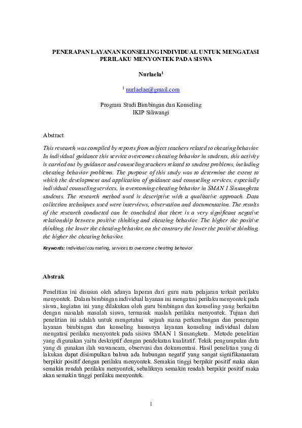 (PDF) PENERAPAN LAYANAN KONSELING INDIVIDUAL UNTUK MENGATASI PERILAKU ...