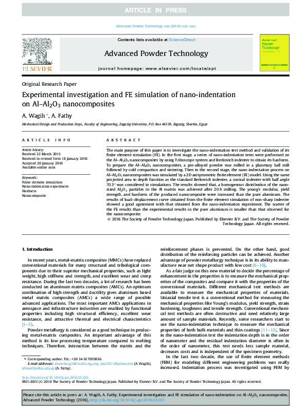 (PDF) Experimental investigation and FE simulation of nano-indentation ... (PDF) Experimental investigation and FE simulation of nano-indentation ...