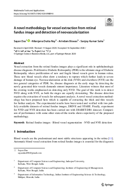 Pdf A Novel Methodology For Vessel Extraction From Retinal Fundus Image And Detection Of
