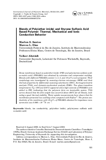 (PDF) Blends of Poly(ether imide) and Styrene Sulfonic Acid Based ...